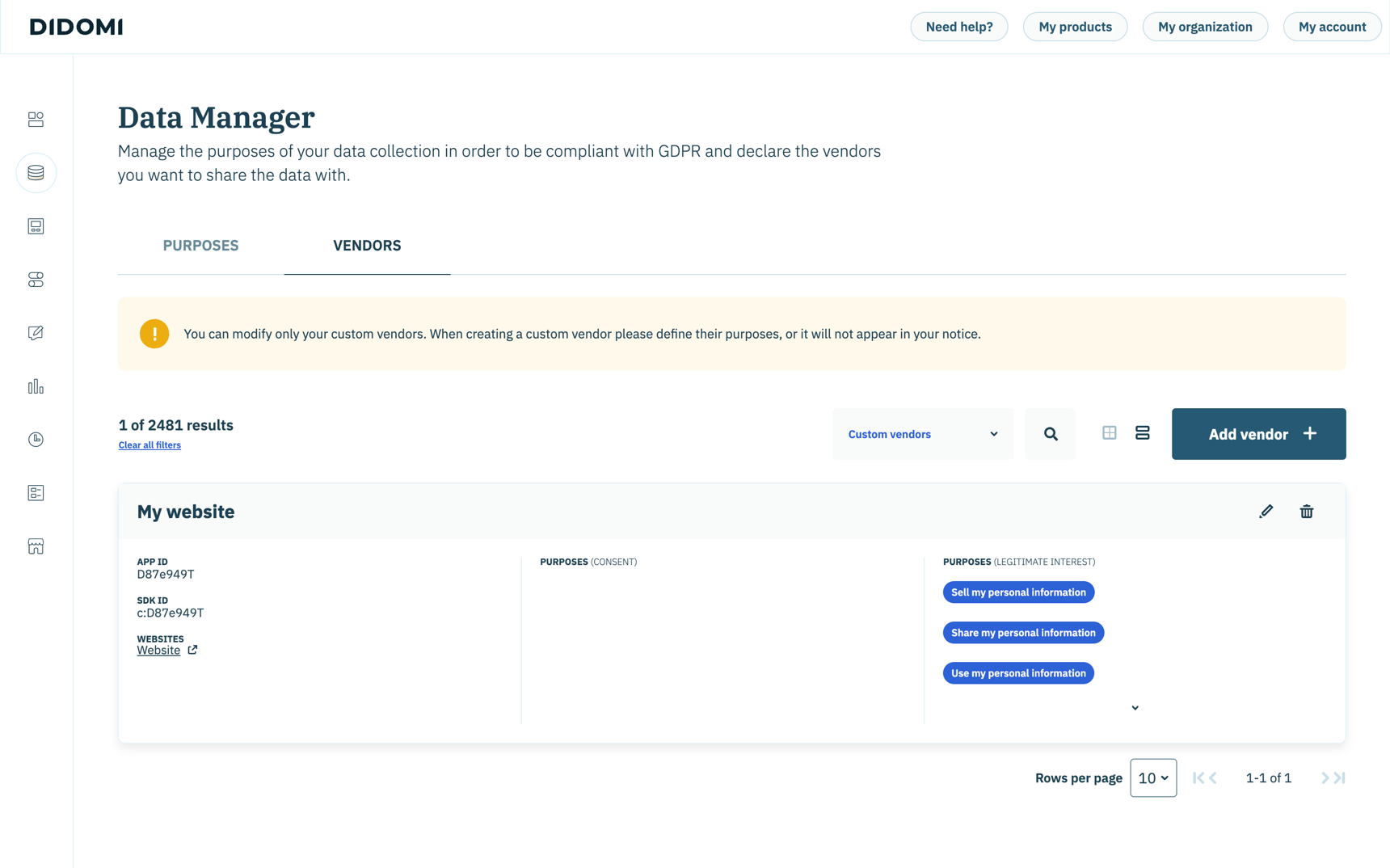 First-party custom vendor automatically created by Didomi