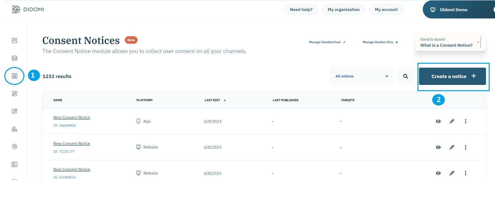 Create a consent notice for Connected TV (CTV sdk)
