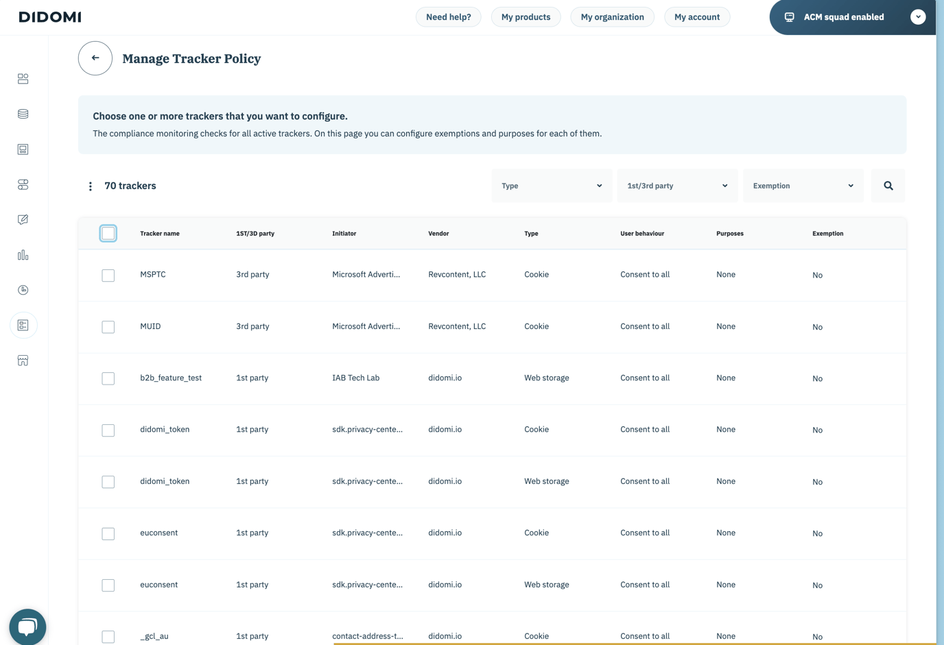 Managing a tracker policy