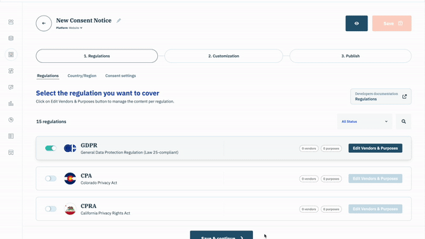 Configure GPP fields based on user consent (in notice and vendor list)