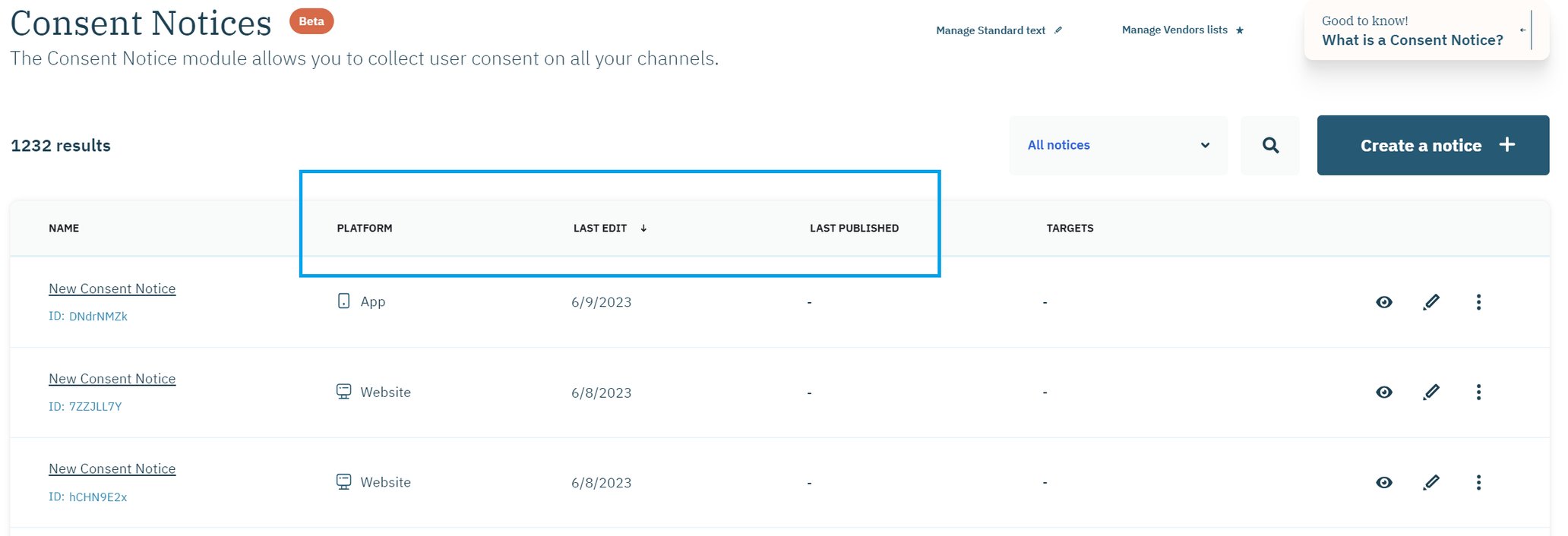 What has changed between old and new notice configuration flows?