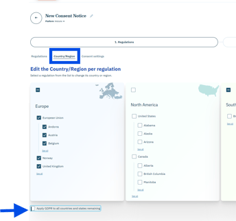 What are the countries included in GDPR regulation in the console?